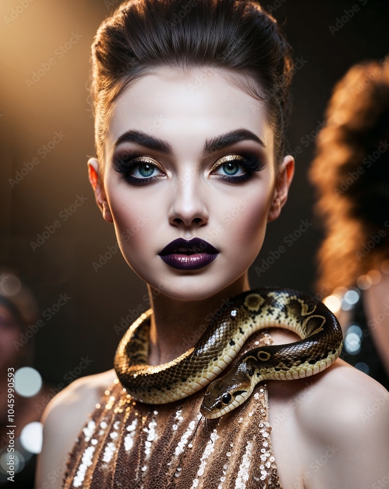 Circus artiste woman with snake around her neck. Stock Photo | Adobe Stock