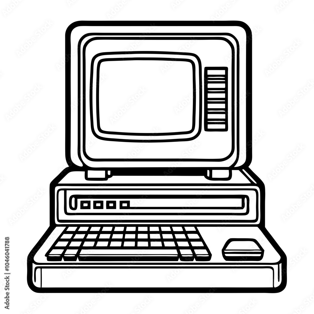 Vintage Computer Outline: A timeless design of a vintage desktop ...