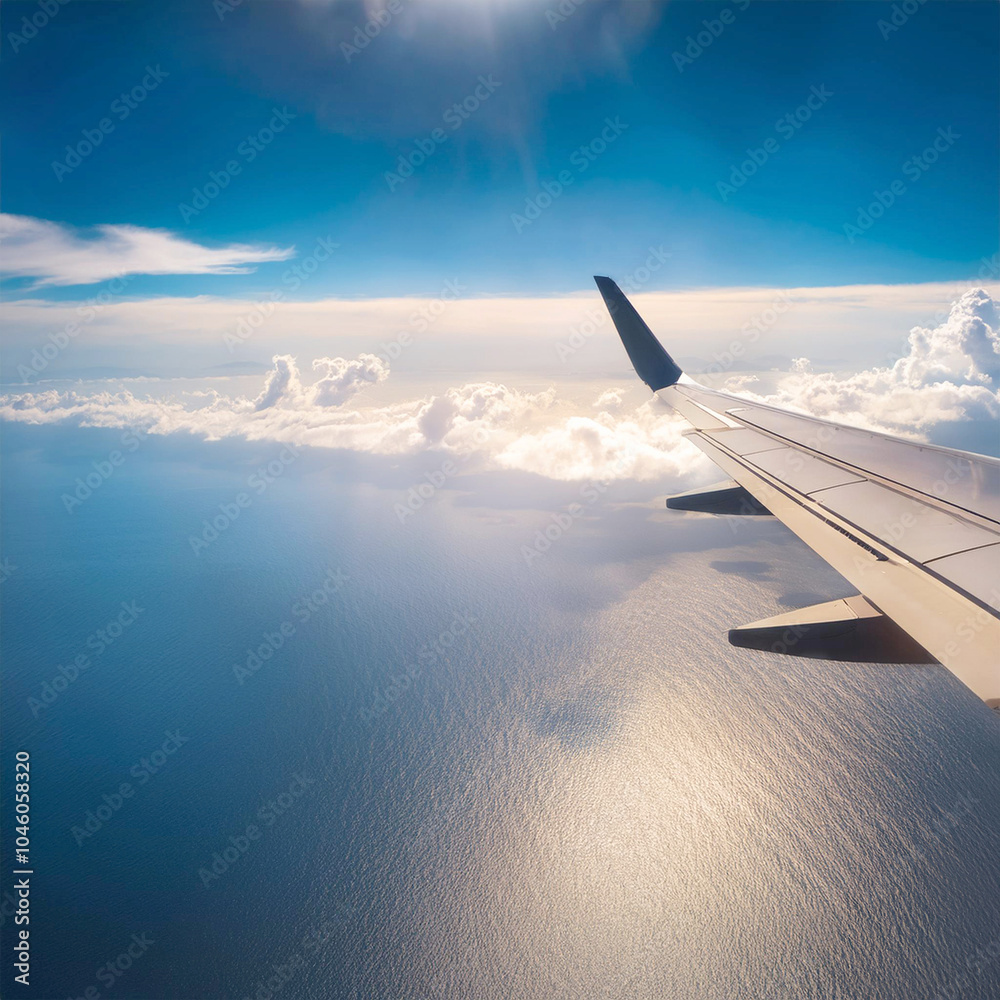 Beautiful sky on the top view, airplane flying view from inside window ...