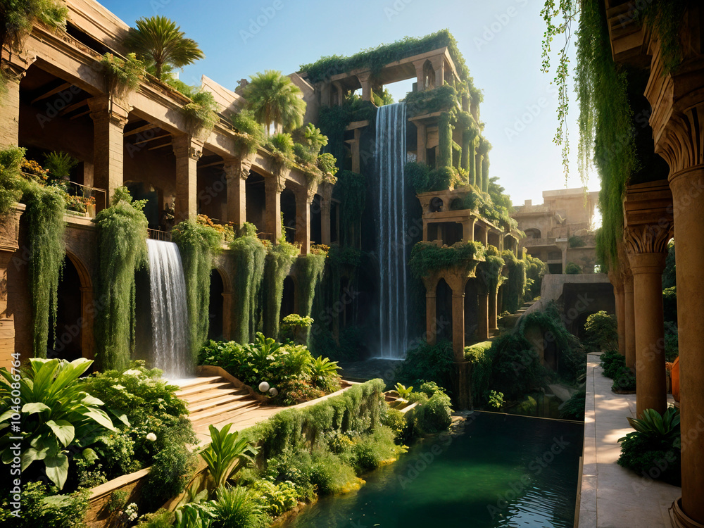 Imagine the Hanging Gardens of Babylon in their prime, a towering ...