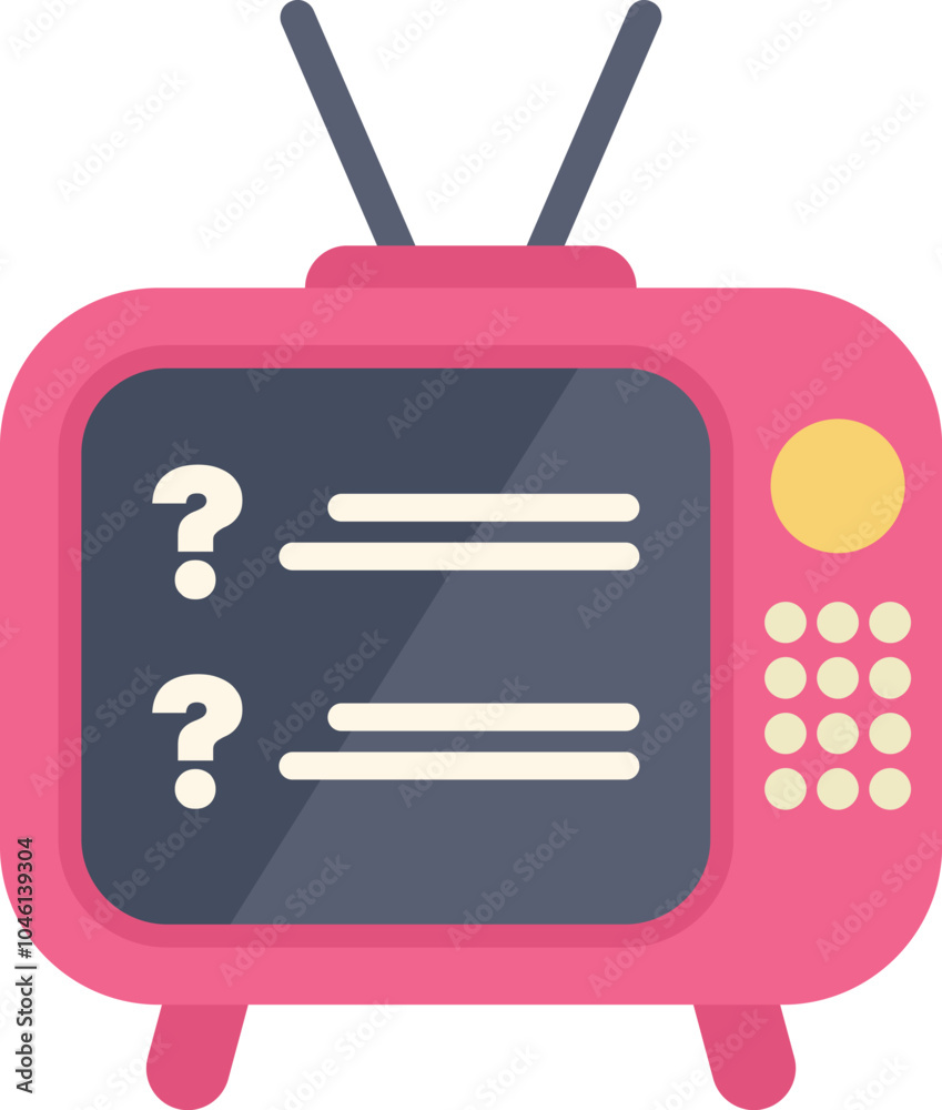 Pink retro tv is showing question marks on its screen, suggesting an ...