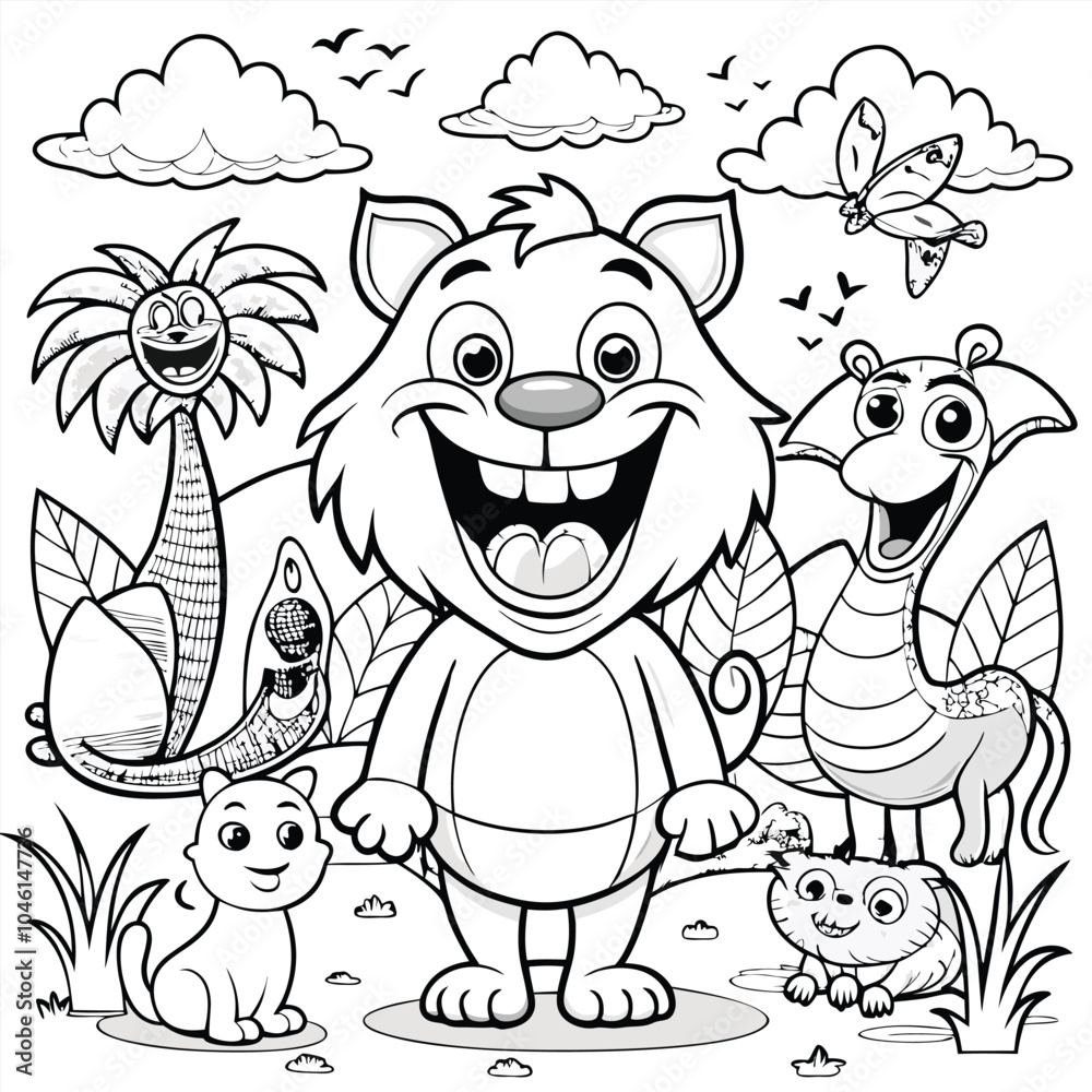 Here is the funny animal coloring book page featuring animals in a ...