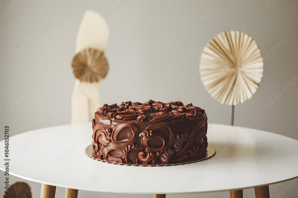 Elegant Chocolate Cake Display: A rich, dark chocolate cake with glossy ...