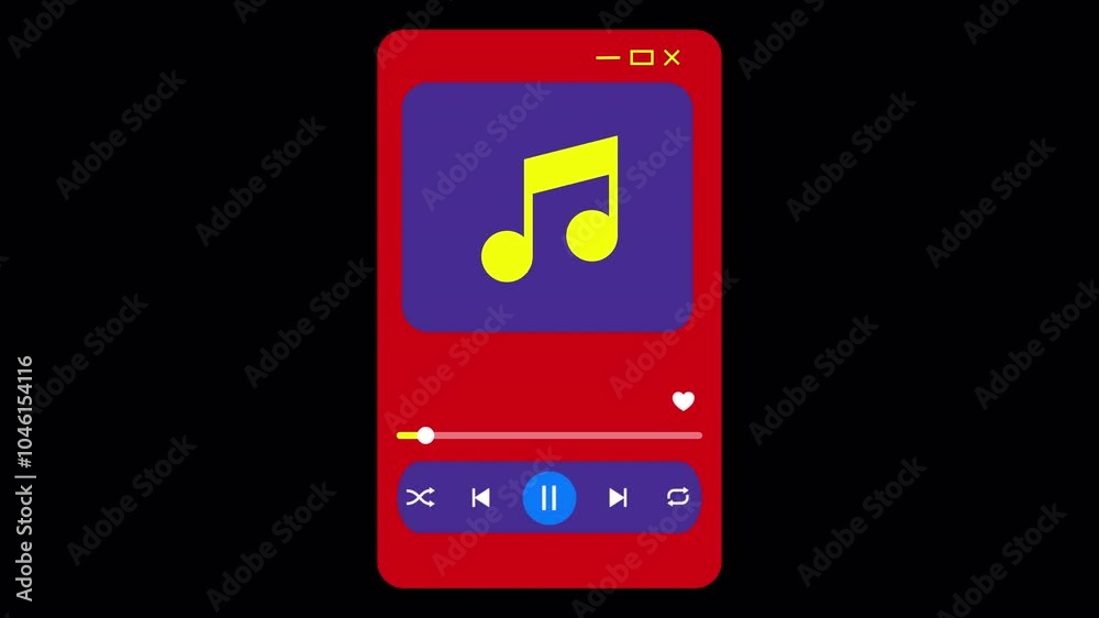 Music player interface, music player app with buttons and music note ...