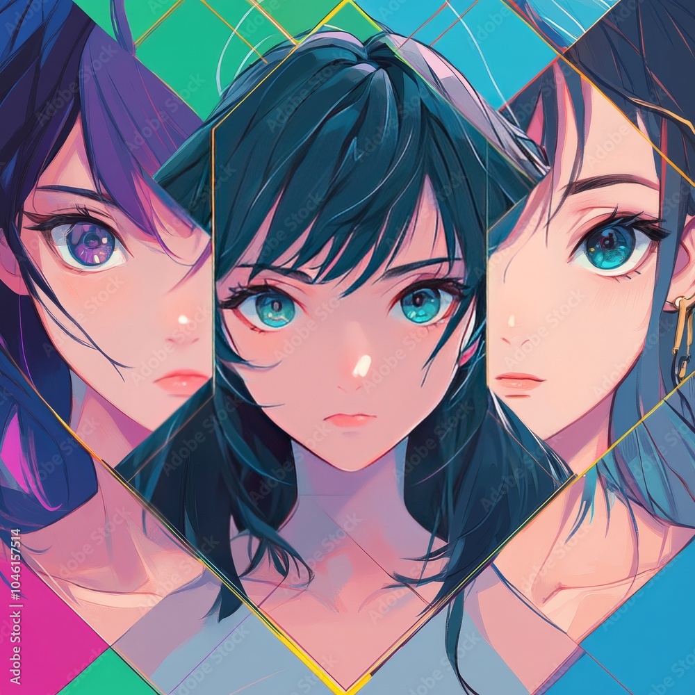 Geometric shapes in anime cartoon cool tone e- Geometric shapes in ...