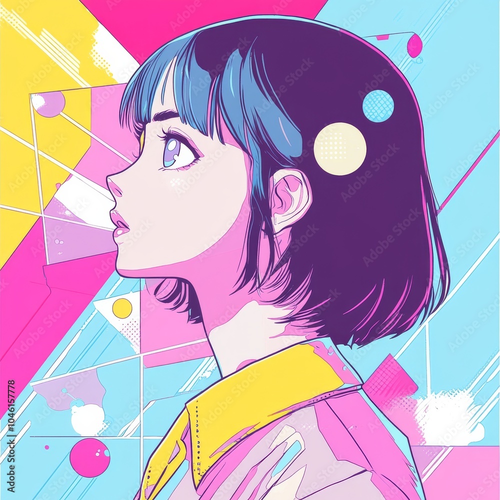 Geometric shapes in anime cartoon cool tone e- Geometric shapes in ...