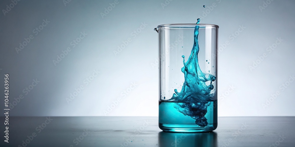 cyan dye slowly drips from a broken glass beaker, chemical spillage ...