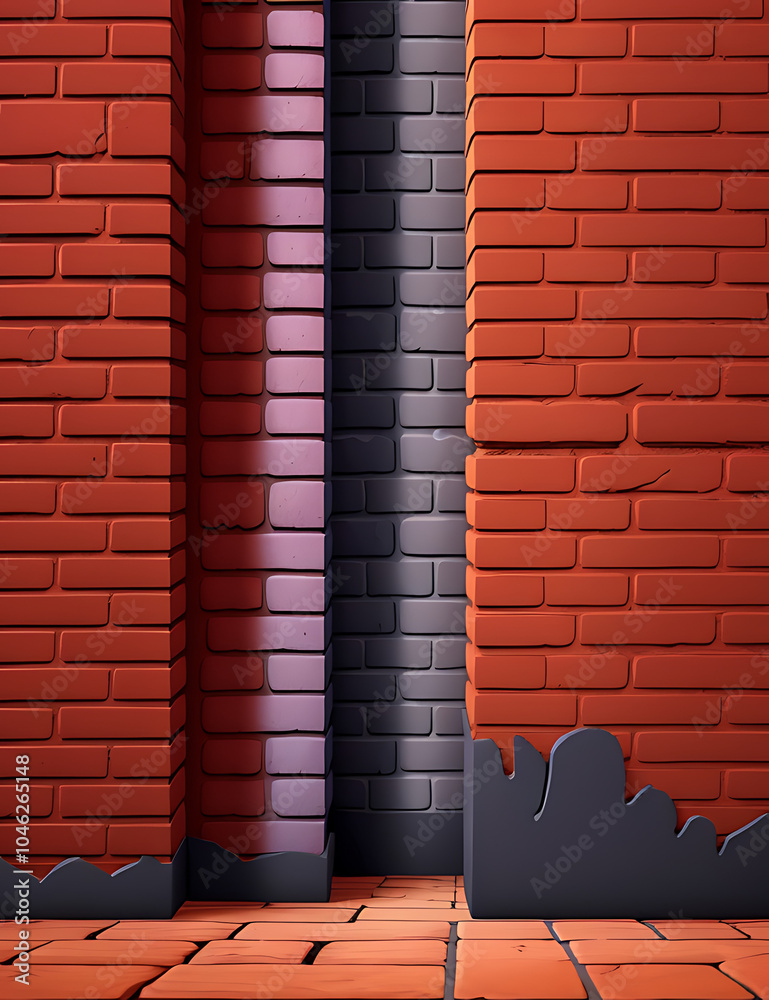 A brick wall splitting two sides, one bright and colorful, the other ...