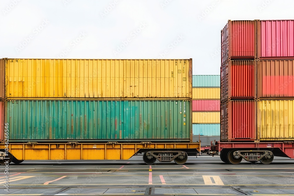 Poster Containers are being loaded from a truck onto a train at a ...