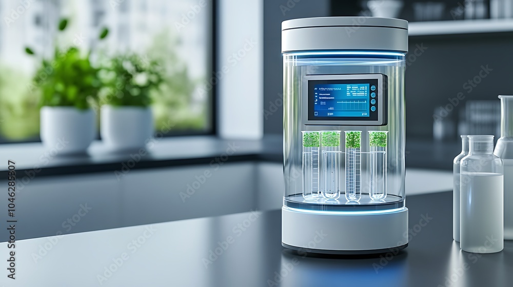 A compact benchtop bioreactor with a clear cylindrical chamber ...