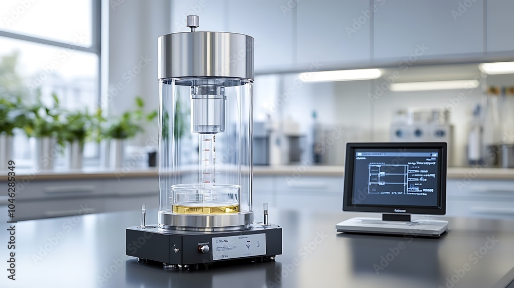 A compact benchtop bioreactor with a clear cylindrical chamber ...