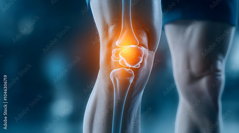 3D x ray showcasing the internal structure of a knee joint affected by ...