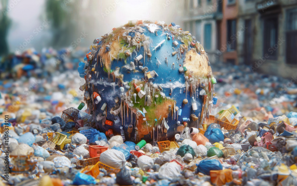 Awareness of world overflowing with garbage, pollution, environment ...