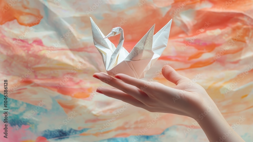 2410 51.Human hands gently cupped together, catching a delicate paper ...