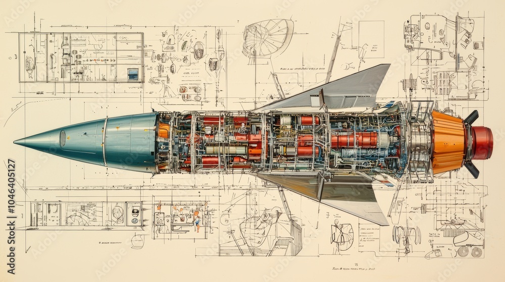 Cross section view of multi-stage rocket interior Stock Photo | Adobe Stock