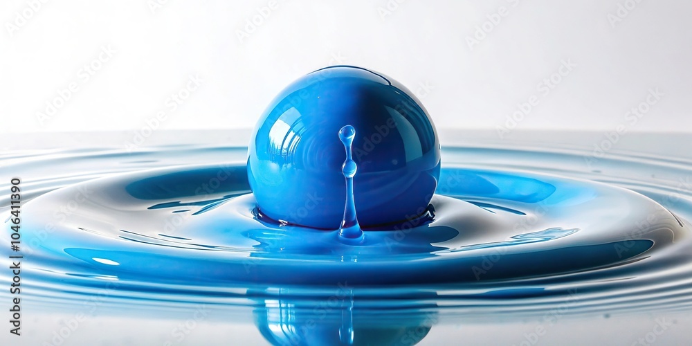 A small droplet of blue slime falls onto a clean white surface ...