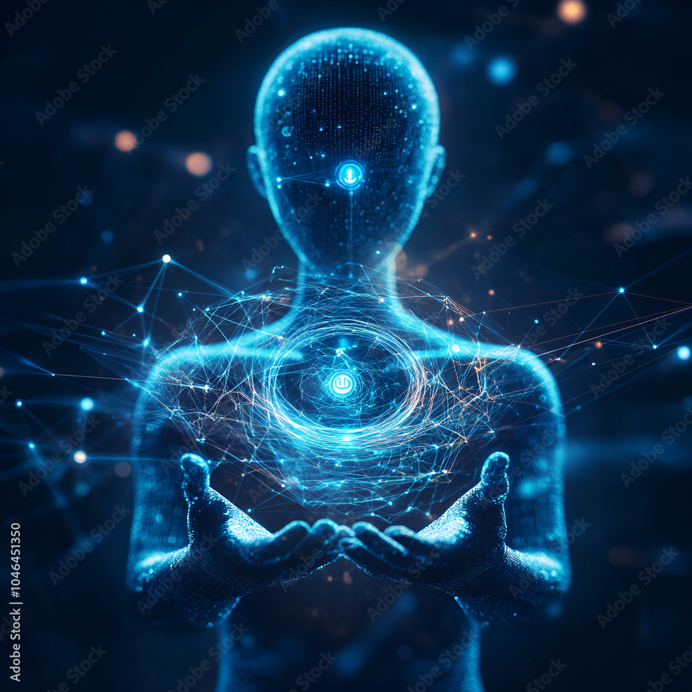 3d rendered illustration of a brain, Digital Human with AI Networks ...