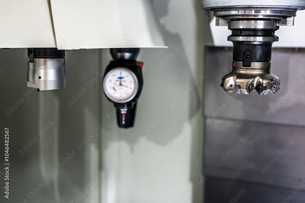 Tool magazine and interior of a CNC milling machine. Milling machining ...