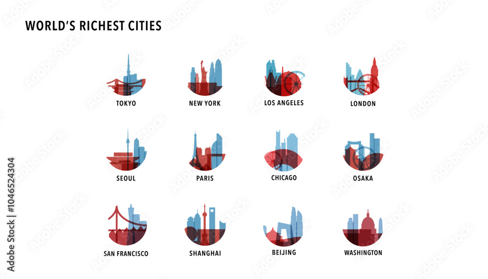 Poster Richest cities by GDP logos, icons for infographics, index ...