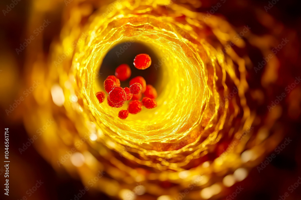 Detailed close-up of cholesterol plaque buildup in an artery ...