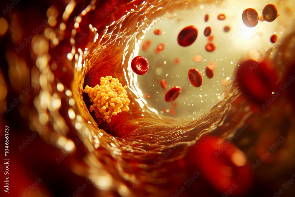 Detailed close-up of cholesterol plaque buildup in an artery ...