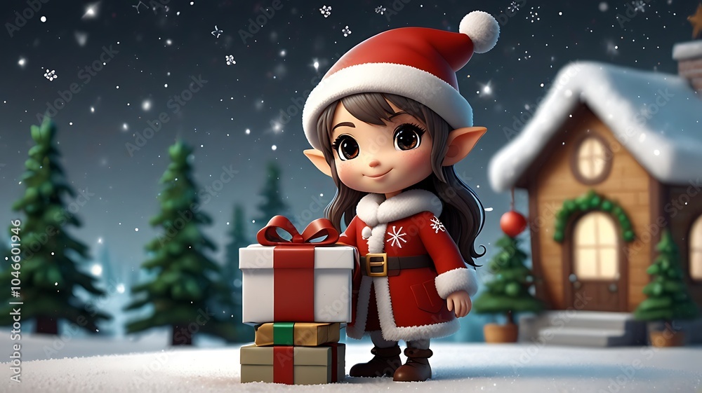 Chibi character in a winter coat and mittens, building a snowman with ...