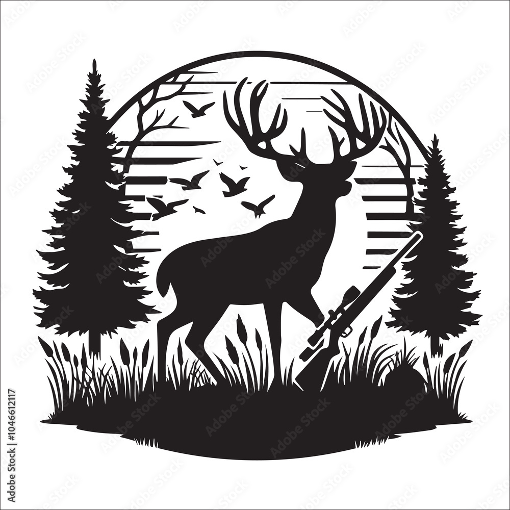 Hunting Deer Svg Vector Silhouette File,stamp, antlers, font, fashion ...