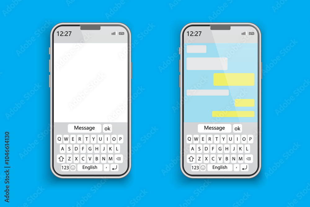 Smartphone chat interface. Blank and active message screens. Digital ...
