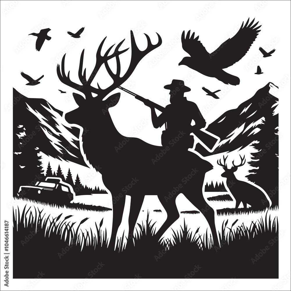 Hunting Deer Svg Vector Silhouette File,stamp, antlers, font, fashion ...