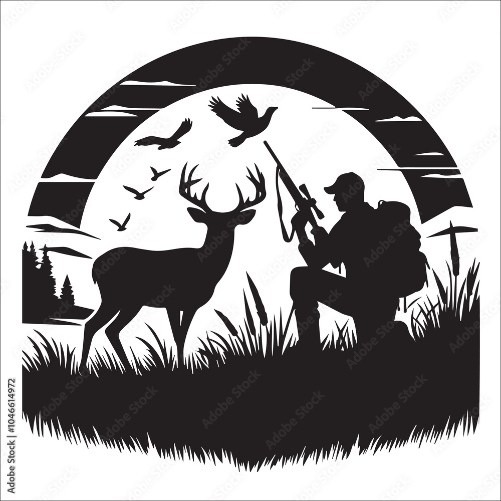 Hunting Deer Svg Vector Silhouette File,stamp, antlers, font, fashion ...