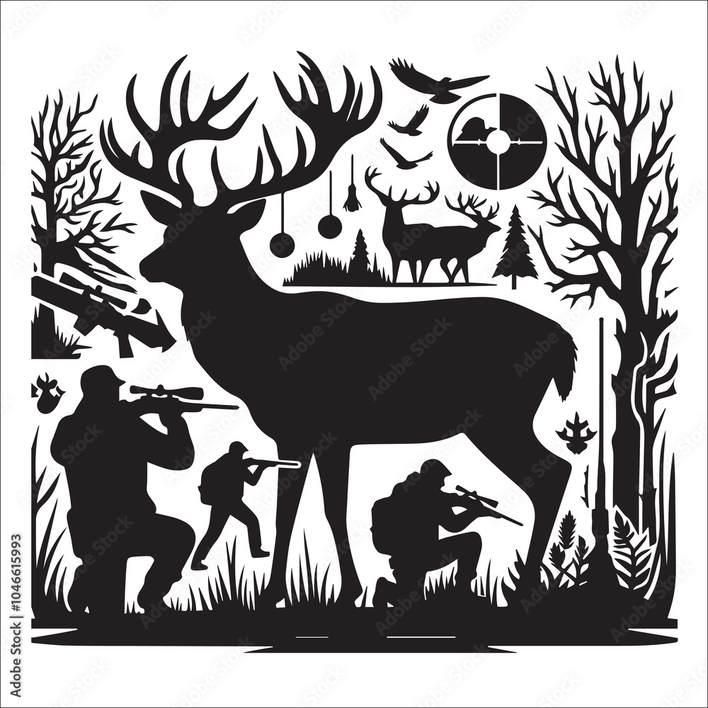 Hunting Deer Svg Vector Silhouette File,stamp, antlers, font, fashion ...