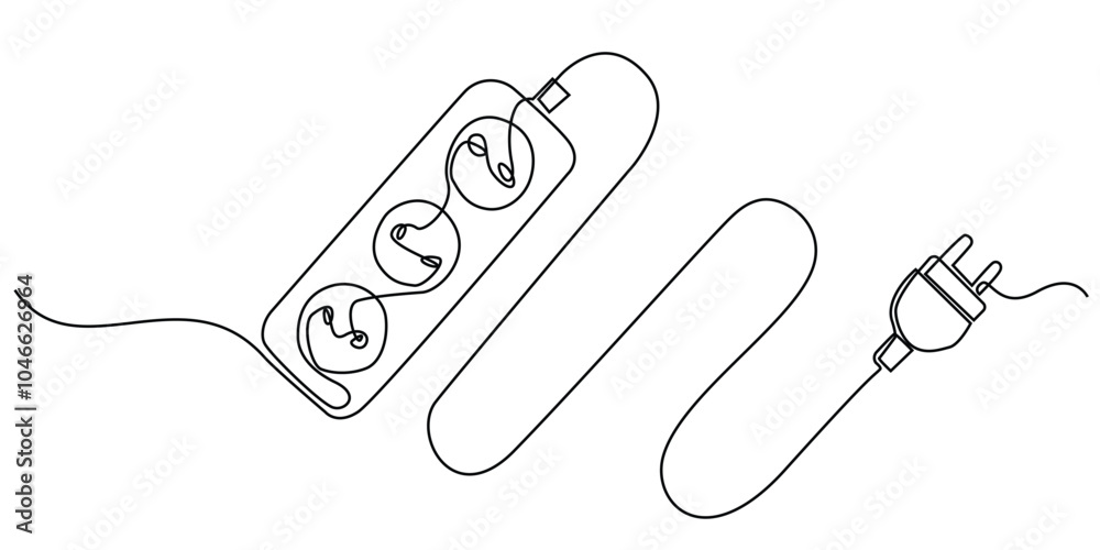 continuous line drawing of power plug socket.one line drawing of ...