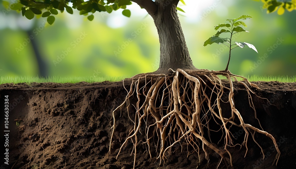 Underground image of tree roots growing out in the soil Stock Photo ...
