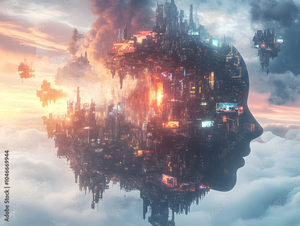 Dynamic Dimensional Digital Metropolis Floating Surreal Futuristic ...