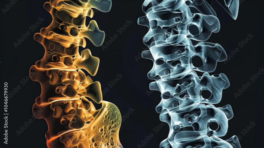Bone Density Comparison Healthy vs Osteoporotic, detailed visual ...
