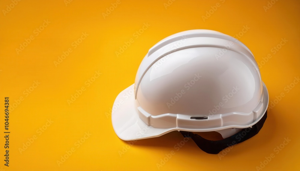 Pristine White Construction Hard Hat on Bold Yellow Background ...