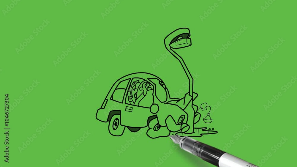 draw accident scene where car struck in electric pole and crash bumper ...
