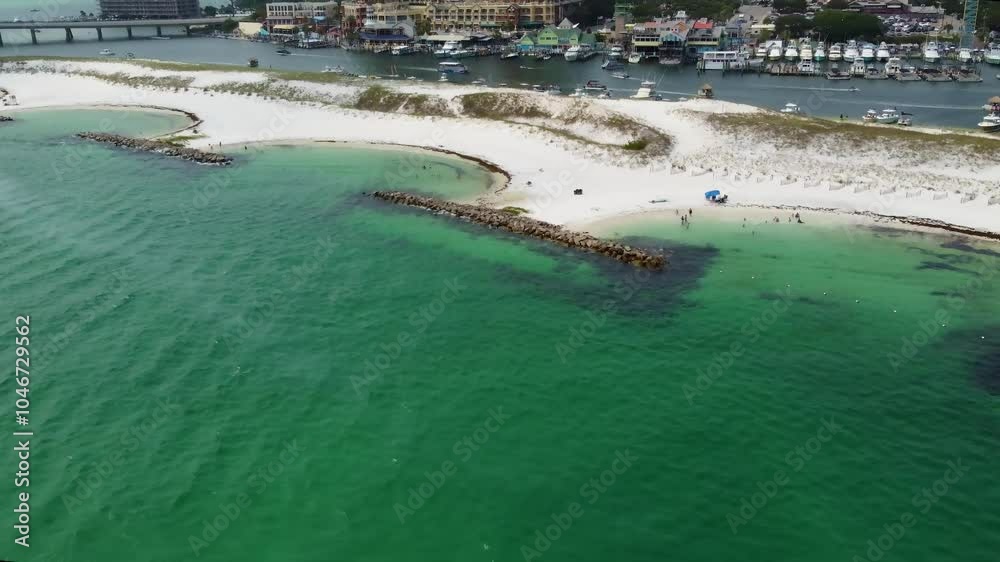 Aerial view of Norriego Point, Snorkel beach on East Pass in Destin ...