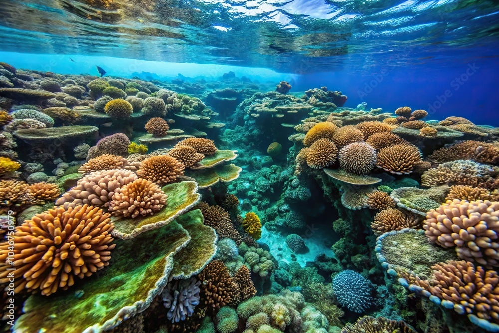 Coral reef with a mass of dripping slime covering the surface, seeping ...