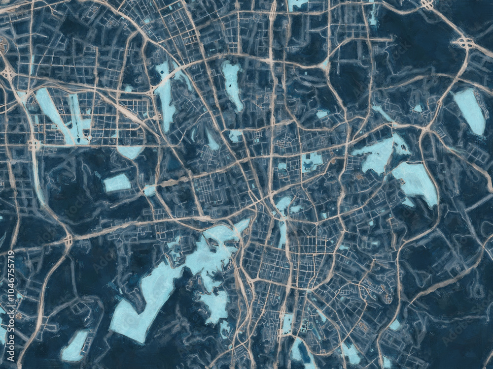 Painterly Style City Map of Urumqi, People's Republic of China in a ...