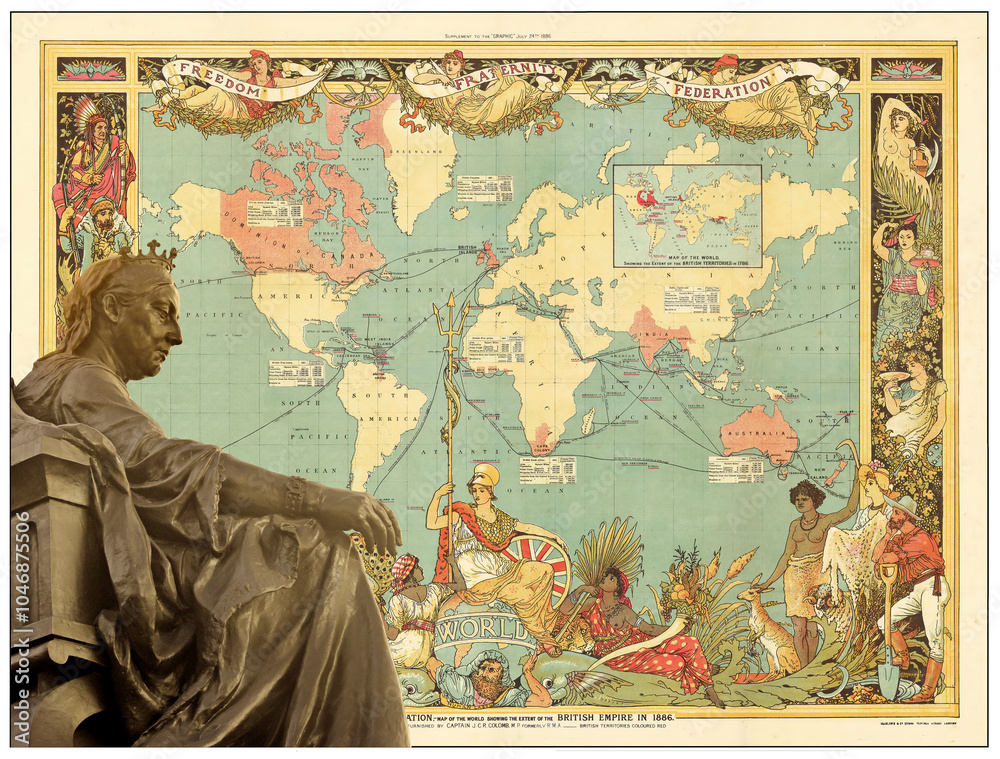 Sydney, NSW Australia - October 16 2024: British Empire 1886 map with a ...