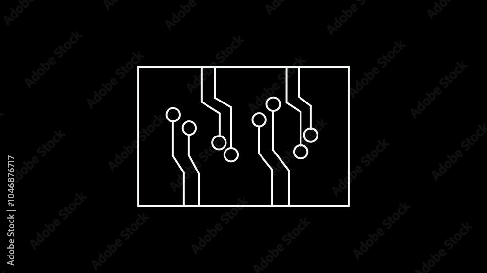 Animated circuit board. Circuit Board with moving electrons Data Flow Loop Animation. Artificial ...