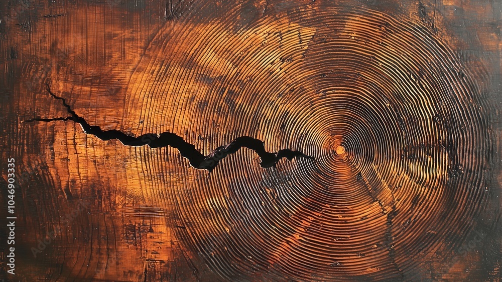 Wooden Surface Of Intricate Tree Ring Pattern With Concentric Rings In Warm Brown Shades Of