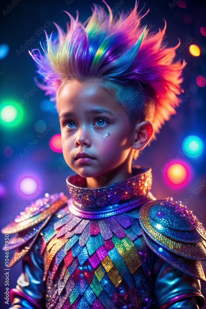 Ethereal costume design featuring dramatic rainbow mohawk and ...
