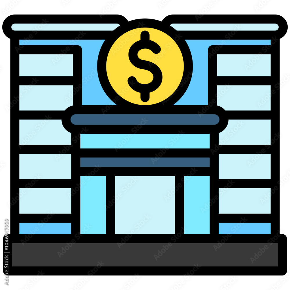 Bank Building lineal multi color icon, use for UI, UX, app and web ...