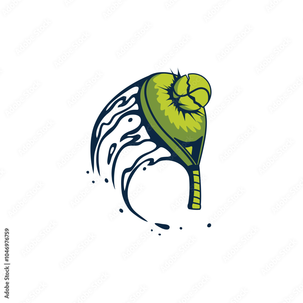Logo design of a ball destroyed by a hard paddle hit at high speed ...