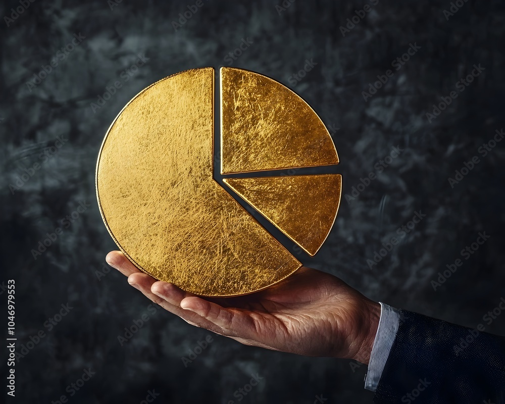 Businessperson Holding a Gold Dominated Pie Chart Symbolizing Business ...