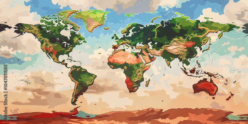A world map highlighting the impact of deforestation, shading areas in ...