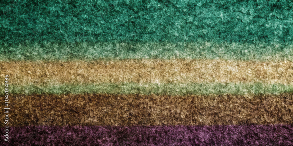 Horizontal layers of colors ranging from green to purple create a ...