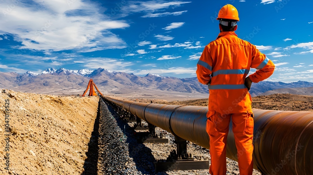Middle Eastern petroleum engineer inspecting oil and gas pipeline ...